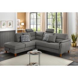 Ecksofa Home Affaire "Palmera L-Form, B: 236 cm", grau, B:236cm H:89cm T:212cm, 100% Polyester;Struktur (100% Polyester);Luxus-Microfaser in Lederoptik (100% Polyester), Sofas, Ecksofa, optional Bettfunktion & Bettkasten, Federkern