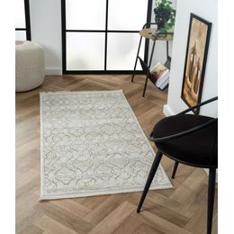 Teppich "My Floor, LAGERR&Auml;UMUNG", beige (creme, hellgrau, altgoldfarben), B:80cm H:10mm L:150cm, Polyester, MyFlair M&Ouml;BEL & ACCESSOIRES, Teppiche, Teppich, Kurzflor, Retro-Style, mit Fransen, besonders weich durch Microfaser