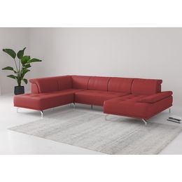 Wohnlandschaft Home Affaire "Caluna", rot (feuerrot), B:334cm H:81cm T:235cm, Sofas, Wohnlandschaft, Inkl.Sitztiefenverstellung, wahlweise mit Kopf- und Armteilverstellung