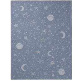 Babydecke Biederlack "Babydecke Universe", blau, B:75cm L:100cm, Schurwolle, Wohndecken, Babydecke, 75 x 100, mit kurzen Fransen