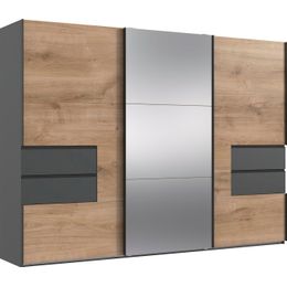 Schwebet&uuml;renschrank wimex "Palermo by fresh to go", grau (front plankeneiche nachbildung, korpus und absetzung graphit), B:300cm H:216cm T:65cm, Holzwerkstoff, Schr&auml;nke, Schwebet&uuml;renschrank, integrierte Schubladen in der Front mit Soft-close-Funktion