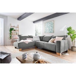 Ecksofa Home Affaire "H&ouml;rnum bequemes Wohlf&uuml;hlsofa, Federkern, Breite 281cm, L-Form", grau, B:281cm H:85cm T:220cm, Korpus/Basismaterial: 85% Polyester, 15% Viskose. Sitzfl&auml;che: 85% Polyester, 15% Viskose, Sofas, Ecksofa, wahlweise mit motorischer Relaxfunktion, mit verstellbarer Kopfst&uuml;tze