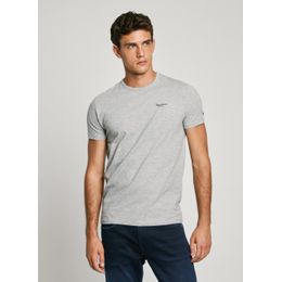 Rundhalsshirt Pepe Jeans, Herren, Gr. M, grau (grau marl), Jersey, Obermaterial: 95% Baumwolle, 5% Elasthan, unifarben, Basic, slim fit, Rundhals, Shirts Rundhalsshirt