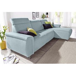 Sit & More Ecksofa SIT & MORE "Township L-Form", blau (aqua), B:253cm H:102cm T:168cm, Luxus-Microfaser (100% Polyester);NaturLEDER Punch (echtes Rindsleder) in Sitz und R&uuml;cken. Korpus in passendem Kunstleder SOFTLUX bezogen;Luxus-Microfaser ALTARA NUBUCK (100% Polyester), Sofas, Ecksofa, wahlweise mit elektrischer Wallfree-Funktion