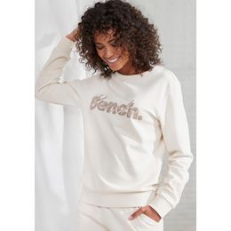 Sweatshirt BENCH. LOUNGEWEAR, Damen, Gr. 44/46, beige (sand), Interlock, Obermaterial: 60% Baumwolle, 40% Polyester, Basic, bequem h&uuml;ftlang, Rundhals, Rippb&uuml;ndchen, Sweatshirts Sweatshirt, mit Logodruck und Stickerei, Loungewear, Topseller