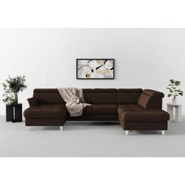 Sit & More Wohnlandschaft SIT & MORE "Marano U-Form", braun (dunkelbraun), B:304cm T:216cm, 100% Polyester, Sofas, Wohnlandschaft, inklusive Kopfteilverstellung, wahlweise mit Bettfunktion, Bettkasten