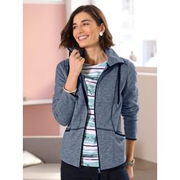 Fleecejacke Classic Basics, Damen, Gr. 48, blau (jeansblau, meliert), 100% Polyester, meliert, Jacken Fleecejacke