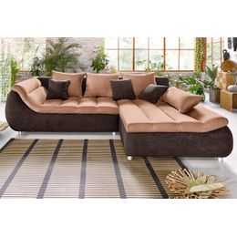 Ecksofa Home Affaire "Imolla modern, Breite 270cm, bequem, aktuelle Steppung im Sitz, L-Form", braun (dunkelbraun, braun), B:270cm H:90cm T:104cm, Luxus-Microfaser ALCAZAR (100% Polyester) / Struktur (100% Polyester);Zierkissen: 100% Polyester;Microfaser PRIMABELLE (100% Polyester) / Luxus-Microfaser ALCAZAR (100% Polyester), Sofas, Ecksofa, inkl. Bettfunktion und Bettkasten