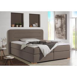 Boxspringbett Home Affaire "Manchester", beige (dunkelbeige), B:180cm L:208cm, Strukturstoff-Bezug (100% Polyester), Komplettbetten, Boxspringbett, 5 Breiten, 3 Ausf&uuml;hrungen, 2 H&auml;rtegraden, Topper, Steppung