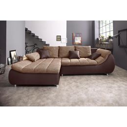Ecksofa Home Affaire "Imola, bequem, aktuelle Steppung im Sitz, L-Form, Breite 270cm", braun (mokka, cappuccino), B:270cm H:90cm T:170cm, Microfaser PRIMABELLE (100% Polyester) / Struktur (82% Polyester, 9% Viscose, 7% Baumwolle, 2% Nylon);Kunstleder SOFTLUX / Struktur (82% Polyester, 9% Viscose, 7% Baumwolle, 2% Nylon), Sofas, Ecksofa, wahlweise mit Bettfunktion