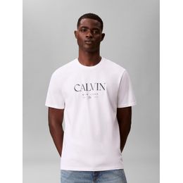 T-Shirt Calvin Klein, Damen, Gr. L, brilliant wei&szlig;, Web, Obermaterial: 100% Baumwolle, unifarben, regular fit normal, Rundhals, eingesetzt abgesteppte Kante, Shirts T-Shirt, Regular fit, mit Rundhalsausschnitt