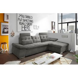 Ecksofa ED EXCITING DESIGN "Nalo L-Form", braun, B:268cm H:103cm T:170cm, 95% Polyester, 5% Nylon, Sofas, Ecksofa, mit Bettfunktion, Armteilverstellung, Kopfst&uuml;tzen & 2 Nierenkissen