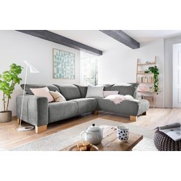 Ecksofa Home Affaire "H&ouml;rnum bequemes Wohlf&uuml;hlsofa, Federkern, Breite 281cm, L-Form", grau, B:281cm H:85cm T:220cm, Korpus/Basismaterial: 85% Polyester, 15% Viskose. Sitzfl&auml;che: 85% Polyester, 15% Viskose, Sofas, Ecksofa, wahlweise mit motorischer Relaxfunktion, mit verstellbarer Kopfst&uuml;tze