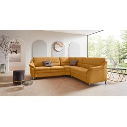 Ecksofa Home Affaire "Cardoso L-Form", gelb (mais), B:260cm H:90cm T:230cm, Luxus-Microfaser ALTARA NUBUCK (100% Polyester);Luxus-Microfaser weich (90% Polyester, 10% Polyamid);Struktur (52%Polyester, 35% Acryl, 13%Cotton);Luxus-Microfaser Lederoptik (100% Polyester), Sofas, Ecksofa, mit Trapezecke f&uuml;r mehr Sitzkomfort, wahlweise auch mit Bettfunktion