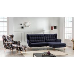 Ecksofa Home Affaire "Henry Louanne, L-Form", blau (moonlight ocean), B:250cm H:107cm T:173cm, Sofas, Ecksofa, wahlweise mit Messingf&uuml;&szlig;en