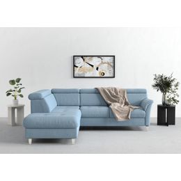 Sit & More Ecksofa SIT & MORE "Marano L-Form", blau (hellblau), B:252cm T:216cm, 98% Polyester, 2% Polyamid, Sofas, Ecksofa, inklusive Kopfteilverstellung, wahlweise mit Bettfunktion, Bettkasten