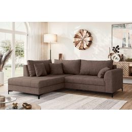 Ecksofa OTTO HOME "LEEVKE Design-Sofa mit Ottomane rechts/links bestellbar, Breite 232 cm", braun, B:232cm H:80cm T:190cm, 92% Polyester, 8% Nylon, Sofas, Ecksofa, in vielen modernen Farben erh&auml;ltlich, belastbar bis 480 kg