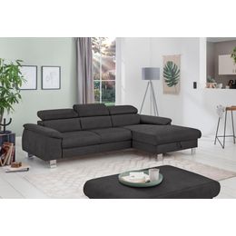 Ecksofa COTTA "Komaris L-Form, B: 244 cm", braun (mud), B:244cm H:72cm T:166cm, Microfaser PRIMABELLE (100% Polyester);Kunstleder SOFTLUX(100%Polyurethan);Feinstruktur (100% Polyester);Kunstleder SOFTLUX/Struktur (100%Polyurethan, 90%Polyester, 10% Polyacryl), Sofas, Ecksofa, mit Kopfteilverstellung, optional Bettfunktion, Bettkasten & Licht