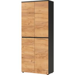 Aktenschrank Germania "GW-Lissabon Aktenschrank", grau (graphit, navarra, eiche, nachbildung), B:80cm H:197cm T:40cm, Holzwerkstoff, Schr&auml;nke, Aktenschrank, mit verstellbaren Einlegeb&ouml;den und grifflosem Design