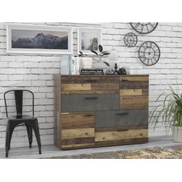 Kommode FORTE "Skive", braun (old wood vintage, betonoptik), B:125cm H:95,9cm T:41,3cm, Sideboards, Kommode, Breite ca. 125 cm