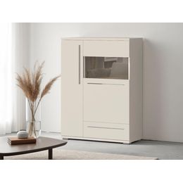 Highboard OTTO HOME "Piano Vitrine", beige (beige hochglanz), B:90cm H:123cm T:40,2cm, Holzwerkstoff, Sideboards, Highboard, UV lackiert, Soft-Close Funktion