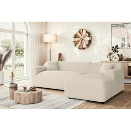 Ecksofa Home Affaire "LILLIANA Designsofa, L-Form mit Recamiere rechts/links bestellbar", beige (creme), B:256cm H:76cm T:160cm, 100% Polyester, Sofas, Ecksofa, L-Form mit Wellenunterfederung, Ma&szlig;e B/T/H: 256/160/76 cm