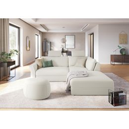 Sit & More Ecksofa SIT & MORE "Cadabra L-Form", beige (creme), B:243cm H:80cm T:198cm, Samtoptik (100% Polyester);Soft clean (98% Polyester, 2% Polyamid);Struktur fein (100% Polyester), Sofas, Ecksofa, Breite 243 cm, inklusive Sitztiefenverstellung