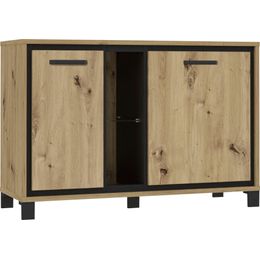 Kommode FORTE "Trondheim", schwarz (artisan eiche, schwarz eiche), B:120,4cm H:81,3cm T:41,5cm, Dekorfolie, FSC-zertifizierter Holzwerkstoff, Metall, Sideboards, Kommode, Breite 120 cm