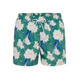 Badeshorts BOSS "Iris", Herren, Gr. XXL, N-Gr, open gr&uuml;n 350, Microfaser, Obermaterial: 100% Polyester, gemustert, Badehosen Badeshorts, mit floralem Muster