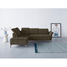 Ecksofa Home Affaire "Fresh L-Form", gr&uuml;n (olive), B:260cm H:79cm T:220cm, 100% Polyester, Sofas, Ecksofa, Federkern, wahlweise Kopfteilverstellung und motorischer Vorziehsitz