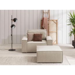 Sessel Home Affaire "SHERWOOD", beige (cream), B:120cm H:85cm T:166cm, 100% Polyester, Sessel, Sessel, Loveseat und Hocker im Set, passend zur Polster-Serie SHERWOOD