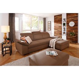 Ecksofa Home Affaire "Mauritius L-Form", braun, B:287cm T:178cm, Struktur fein (100% Polyester);Luxus-Microfaser Lederoptik (100% Polyester);Soft clean (98% Polyester, 2% Polyamid), Sofas, Ecksofa, mit Kopfteil- und Armlehnverstellung, mit Bettfunktion und Bettkasten