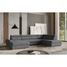Sit & More Wohnlandschaft SIT & MORE "U-Form", grau, B:345cm H:79cm T:213cm, 90% Polyester, 10% Polyamid, Sofas, Wohnlandschaft, mit verstellbaren Kopfteilen, wahlweise mit Bettfunktion