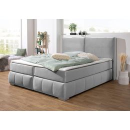 Boxspringbett Home Affaire "Wehma", silber, B:190cm L:213cm, Struktur fein (100% Polyester), Komplettbetten, Boxspringbett, inkl. Topper in 3 verschiedenen Matratzen, auch in Samtstoff