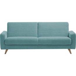 3-Sitzer exxpo - SOFA FASHION "Samso, elegant und bequem, aktueller Cord Bezug, Kippcouch", blau (sky), B:222cm H:89cm T:93cm, 100% PES, Sofas, 3-Sitzer, hochwertige Verarbeitung, Schlafsofa inkl. Bettfunktion und Bettkasten
