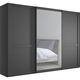 Schwebet&uuml;renschrank Wiemann "G&ouml;teborg", grau (graphit, dekor, kristallspiegel), B:295,2cm H:220cm T:67cm, Glas, Holzwerkstoff, Schr&auml;nke, Schwebet&uuml;renschrank, Querriegel und Griffleisten im Korpusfarbton, inkl. Spiegel