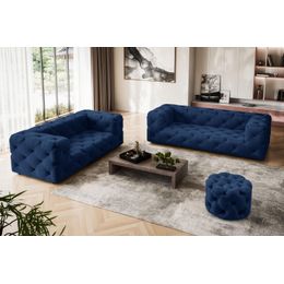 3-Sitzer Home Affaire "FOLLINA", blau (dunkelblau), B:226cm H:71cm T:100cm, 100% Polyester, Sofas, 3-Sitzer, 3-Sitzer Sofa mit klassischer Chesterfield-Knopfheftung