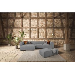 Ecksofa W.Schillig "around-the-block", grau (silber grau o10), B:341cm H:66cm T:164cm, ROHLEDER Jacquard-Flachgewebe Q2 O10 (60% Polyacryl, 40% Polyester), Sofas, Ecksofa, mit eleganter Biese, mit Federkern, Breite 341 cm
