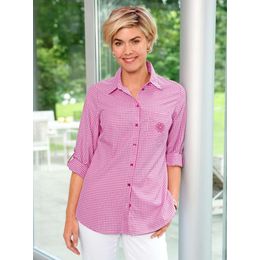 Longbluse Classic Basics, Damen, Gr. 42, fuchsia, wei&szlig;, kariert, 50% Baumwolle, 50% Polyester, gemustert, kariert, Blusen Longbluse