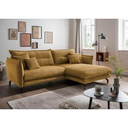 Ecksofa Home Affaire "LAVA Breite 255 cm, modern und elegant, aktuelle Kissenoptik, L-Form", gold, B:255cm H:94cm T:180cm, Sofas, Ecksofa, Armlehnen verstellbar