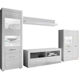 Wohnwand Home Affaire "BIANCO", wei&szlig; (wei&szlig; matt, wei&szlig; mdf hochglanz), B:335cm, Kastenm&ouml;bel-Sets, Wohnwand