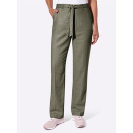 B&uuml;gelfaltenhose Inspirationen, Damen, Gr. 44, Normalgr&ouml;&szlig;en, khaki, 55% Leinen, 45% Viskose, unifarben, lang, Hosen B&uuml;gelfaltenhose