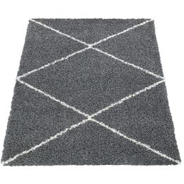 Hochflor-Teppich Paco Home "Kalmar 442", grau (anthrazit), B:120cm H:40mm L:170cm, Polypropylen, Teppiche, Hochflor-Teppich, Scandi Design, Rauten Muster, weich & kuschelig