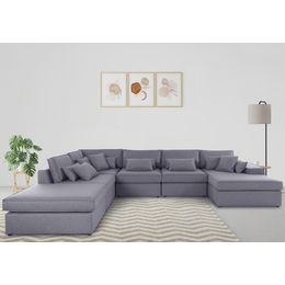 Wohnlandschaft OTTO HOME "Florid U-Form", grau (hellgrau), B:360cm H:75cm T:260cm, Baumwollmix (60% Baumwolle/40% Leinen);Struktur fein (100% Polyester);Samtoptik (100% Polyester);Samtvelours (100% Polyester);Struktur (100% Polyester);Struktur recycelt (100% recyceltes Polyester), Sofas, Wohnlandschaft, 6 Teile, bestehend aus Modulen, viele Bezugsqualit&auml;ten, auch in Cord