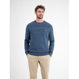 Strickpullover Lerros, Herren, Gr. L, storm blau, Strick, Obermaterial: 100% Baumwolle, gestreift, regular fit normal, Rundhals, Rippb&uuml;ndchen, Pullover Strickpullover, mit Logo Stickerei
