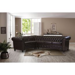 Chesterfield-Sofa Home Affaire "Rysum L-Form", braun (dunkelbraun), B:264cm H:72cm T:210cm, Luxus-Microfaser Lederoptik (100% Polyester);Kunstleder, Sofas, Chesterfield-Sofa, Chesterfield-Optik, langer Schenkel links oder rechts
