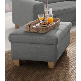 Hocker Home Affaire "Corby", grau (hellgrau), B:64cm H:43cm T:64cm, Struktur fein (100% Polyester);Chenille (100% Polyester);NaturLEDER (echtes Rindsleder) auf Sitzfl&auml;che, Kunstleder im Korpus;Melrose (100% Polyester), Hocker, Hocker