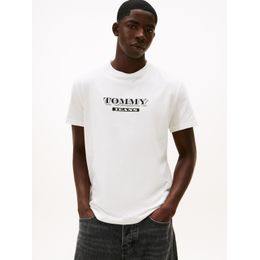 Rundhalsshirt Tommy Jeans "TJM BILLS FONT", Herren, Gr. M, ecru, Single Jersey, Obermaterial: 100% Baumwolle, regular fit, Rundhals, Shirts Rundhalsshirt, regular fit, Rundhals, bedruckt