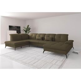 Sit & More Wohnlandschaft SIT & MORE "Amica, U-Form, inkl. Sitztiefenverstellung und Armteilverstellung", gr&uuml;n (olive), B:357cm H:90cm T:231cm, Sofas, Wohnlandschaft, wahlweise mit Kopfteilverstellung, Bettfunktion und Bettkasten