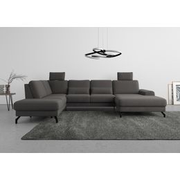 Sit & More Wohnlandschaft SIT & MORE "Cinturo U-Form", grau (fango), B:345cm H:88cm T:226cm, Sofas, Wohnlandschaft, inklusive Sitztiefenverstellung und Federkern, Sitzh&ouml;he 45 cm